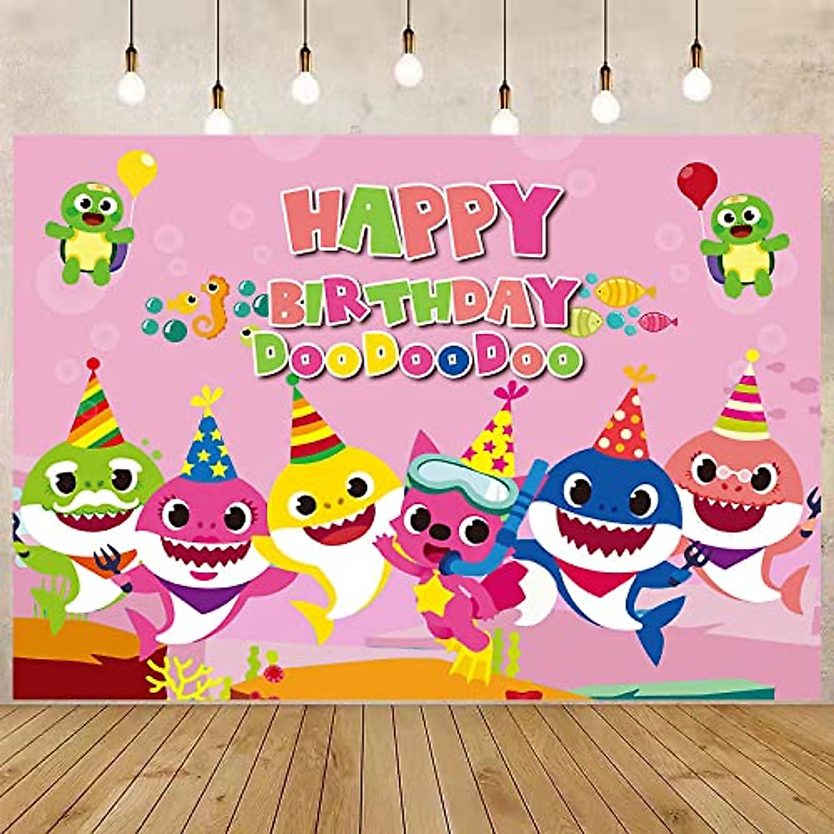 Pink Shark Baby Backdrop and Tablecloth,5x3ft Polyester Shark Photography Background Undersea World Shark Table Cover 70.8x42.5 Inch for Girls Birthday Decorations