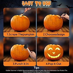 Halloween Pumpkin Carving Kit, 13 PCS Stainless Steel Pumpkin Carving Tool Set with 10 Carving Stencils and 3 Tools, DIY Jack-O-Lantern Craft Party Decorations for Teenagers, Kids and Beginners.