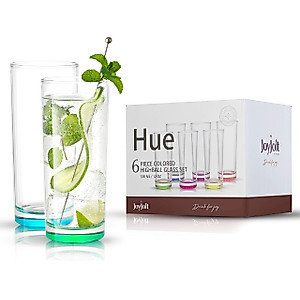 JoyJolt Highball Glasses – Set of 6 Colored Drinking Glasses – Glassware Set for Mixed Drinks, Cocktails, or Water – Elegant and Festive Design – Drink Glasses with In-Glass Coloring – 12oz