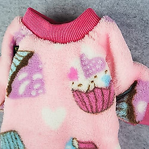 Fitwarm Sweet Cupcake Pet Clothes for Dog Pajamas PJS Coat Soft Velvet Pink Small