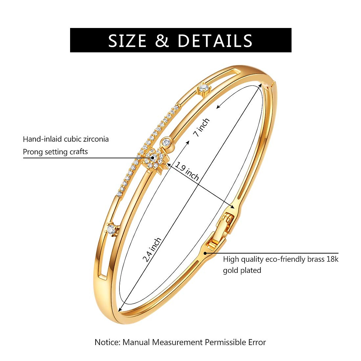 E Gold Bracelets for Women, 14K Gold Plated Bangles Bracelets with Cubic Zirconia Stones Lightweight Everyday Jewelry for Valentine's Day Wedding Birthday