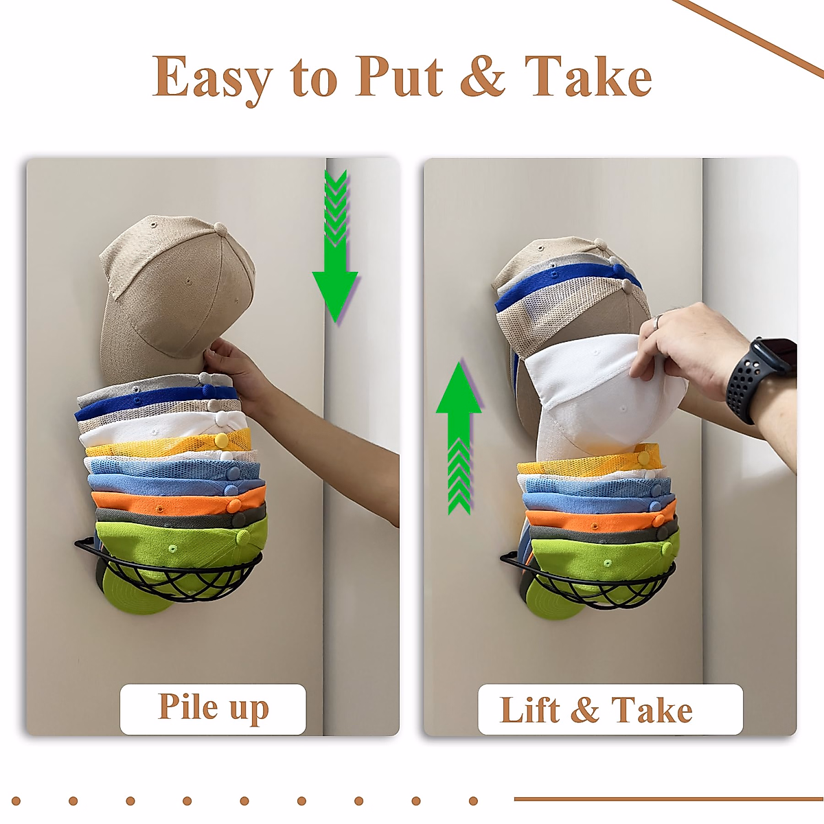 Homesweet 2-Pack Hat Racks for Wall Closet, Compact Hat Organizer for Baseball Caps, Hat Storage Wall Closet for 30 Baseball Caps, Space Saver, Metal (Spider Net, Black)