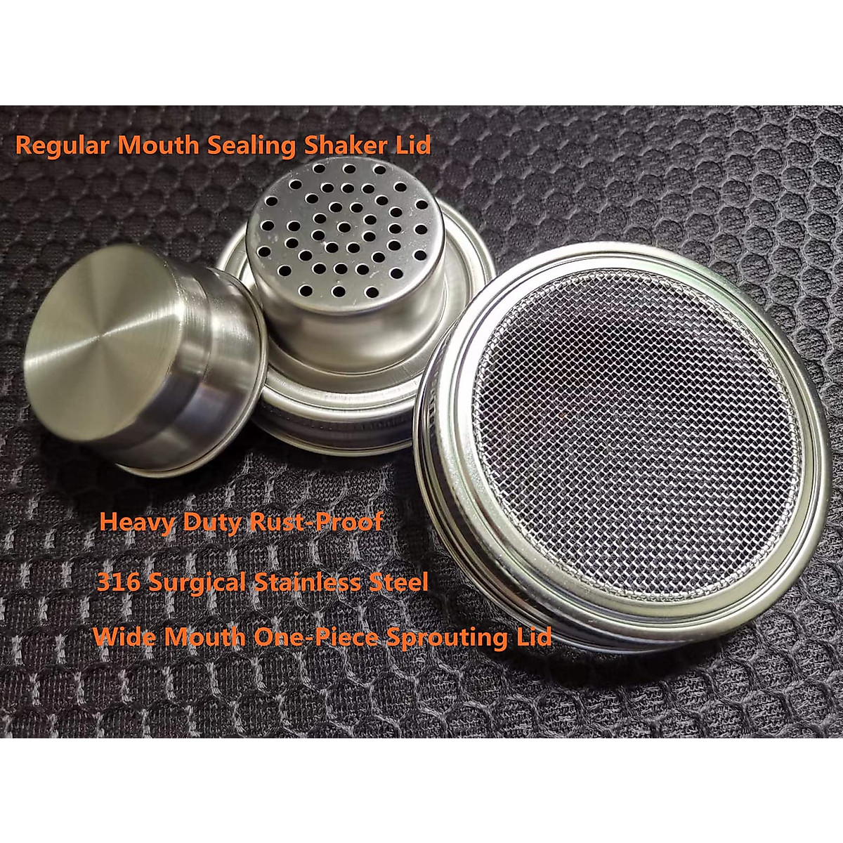 Mason Jar Canning Sealing Shaker Strainer Lid 316 Stainless Steel Wide Mouth Sprouting Lids Screen Mesh Strainer Lid for Salad Sprouts Alfalfa Broccoli Seeds Sprouter Kit Rust-Proof