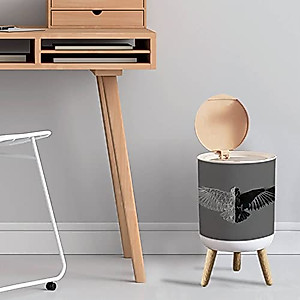 Small Trash Can with Lid Raven in Flight on Grey Low Triangular and Wireframe EPS 8 Isolated 7 Liter Round Garbage Can Elasticity Press Cover Lid Wastebasket for Kitchen Bathroom Office 1.8 Gallon