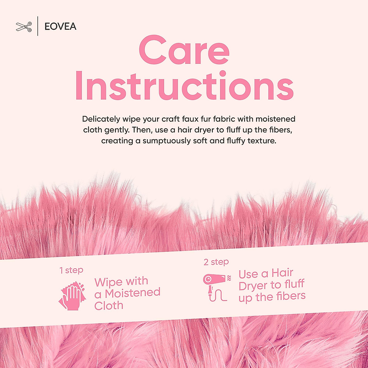 EOVEA Shaggy Faux Fur Fabric by The Yard - 36" X 60" Inch - Long Pile Fur - Fake Fur Materials - Soft & Fluffy Craft Fabric Supplies for DIY Arts & Crafts, Apparel, Costume, Rug(Baby Pink, One Yard)