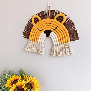 ZOONAI Deer Lion Wall Décor Handmade Weaving Ornament Modern Home Decoration Accessories Hanging Pendant for Party Baby Shower Bedroom Nursery Baby Kids Rooms (Lion)