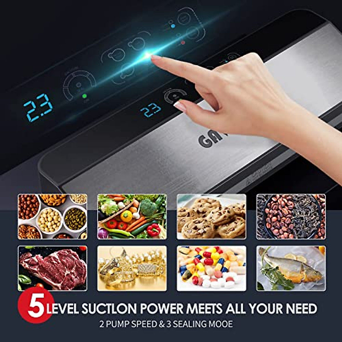 Vacuum Sealer Machine, 3-TEMP Seal Mode, 2-Pump Mode, 2S 100% Sealing detecting Vacuum Sealer Machine with Built-in Cutter and Bag Storage(Up to 20 Feet Length), Lab Tested, LED Indicator Lights. (Vacumm sealer with 2 rolls)