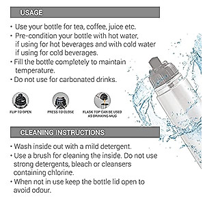 Milton Thermosteel Flip Lid Flask 500, Double Walled Vacuum Insulated 500 ml | 17 oz | 24 Hours Hot and Cold Water Bottle with Cover, 18/8 Stainless Steel, BPA Free, Food Grade, Leak-Proof | Silver