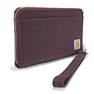 Carhartt Rugged Canvas Wallets for Women, Available in Multiple Styles & Colors, Nylon Duck Lay-Flat Clutch (Deep Wine), One Size