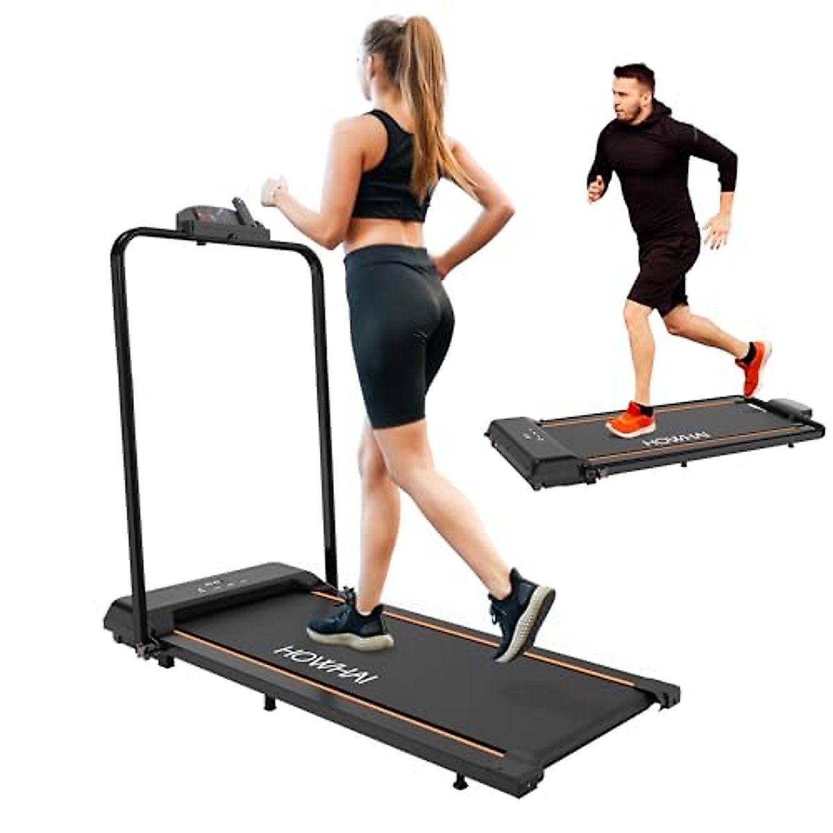 HOWHAI Treadmill, Walking Pad Treadmills for Home with 2.5HP, Speed 6.2-7.6MPH Walking Pad with Handle Bar, Foldable Treadmill, Remote Control and LED Display, Space-Saving for Home Office(Orange)