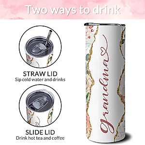 owbgsdh 20 oz Grandma Skinny Tumblers with Lid and Straw, Grandma Stainless Steel Vacuum Insulated Travel Coffee Mug Cup Water Bottle, Grandma Birthday Gifts for Grandmother