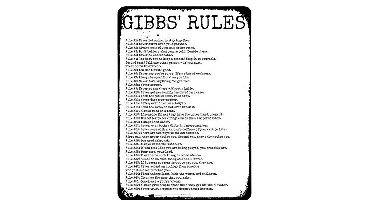 AMELIA SHARPE NCIS Gibbs' Rules Vintage Tin Sign 12x8