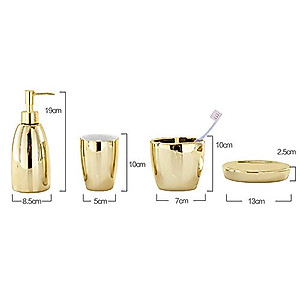 WYZQQ Luxury Gold Ceramic Bathroom Accessory Set, Bathroom Decor Including Soap Dispenser, Toothbrush Holder, Cup, Soap Dish, Tray - Creative Home Gift