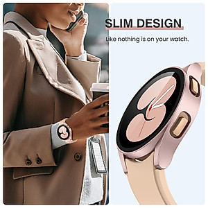 Tensea [2Pack for Samsung Galaxy Watch FE 2024/5 2022/4 2021 Screen Protector Case 40mm Accessories, Protective Face Cover Built-in Tempered Glass Film Bumper Case (40mm, Pink Gold)