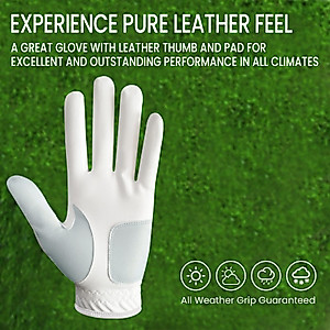 FINGER TEN Golf Gloves Men Left Hand Right Leather with Ball Marker USA Flag Pack, Mens Golf Glove All Weather Grip, Fit Size Small Medium ML Large XL (USA Flag, Large, Left)