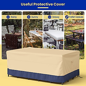 Tangkula Patio Table Set Cover, Outdoor Furniture Cover w/ Padded Handle & Click-Close Straps, Patio Furniture Cover with Air Vent, Heavy Duty PU Table & Chair Cover, 90”W x 50”D x 32”H