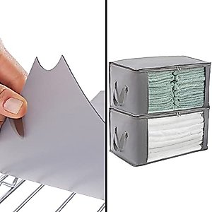 Gorilla Grip Wire Shelf Liners Set of 3 and Clothes Storage Bag Organizer Set of 2, Shelf Liner Size 14x24 in Charcoal, Waterproof Hard Plastic, Storage Bag Size 90L in Gray, 2 Item Bundle