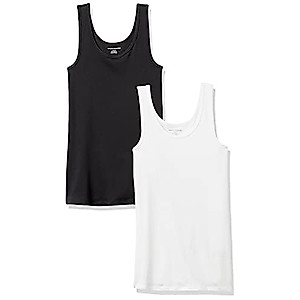 Amazon Essentials Women's Slim-Fit Tank, Pack of 2, Black/White, Large