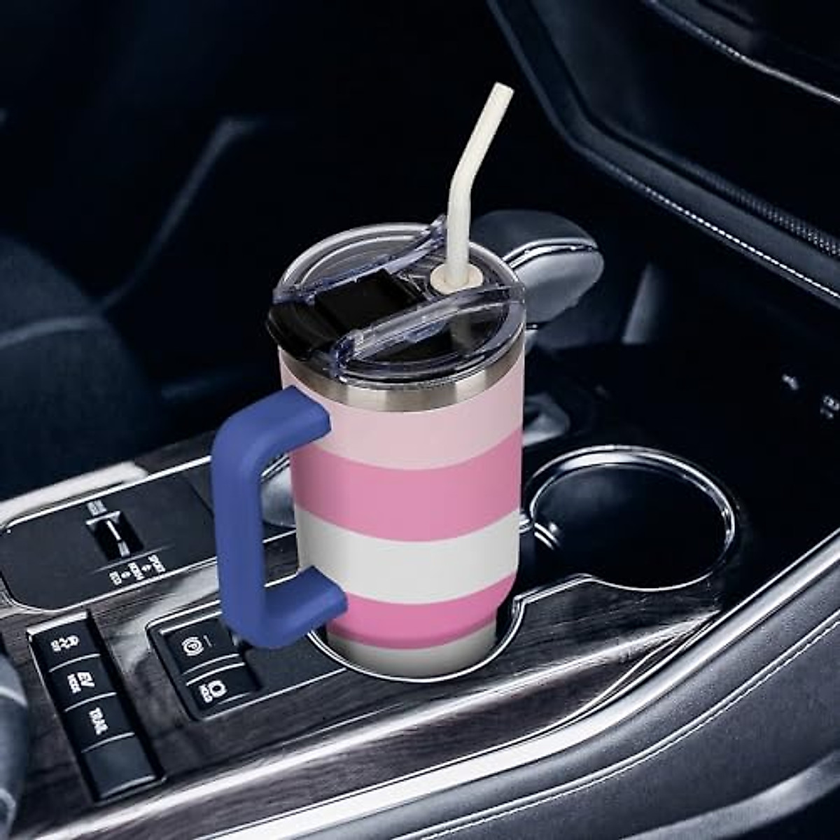 Trans Pride Free Flag Insulated Tumbler with Lid And Straw Stainless Steel Travel Coffee Mug 40oz Deep Blue-style
