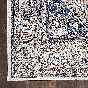 Nourison Brilliance Machine Washable Traditional Vintage Ivory Blue 2' x 4' Area-Rug-Easy-clean, Non Shedding, Bed Room, Living Room, Dining Room, Kitchen (2x4)