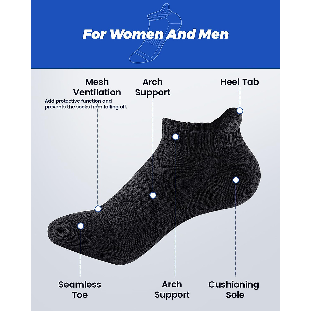 IDEGG 8 Pairs Ankle Performance Athletic Running Socks Low Cut Sports Tab Socks for Women and Men