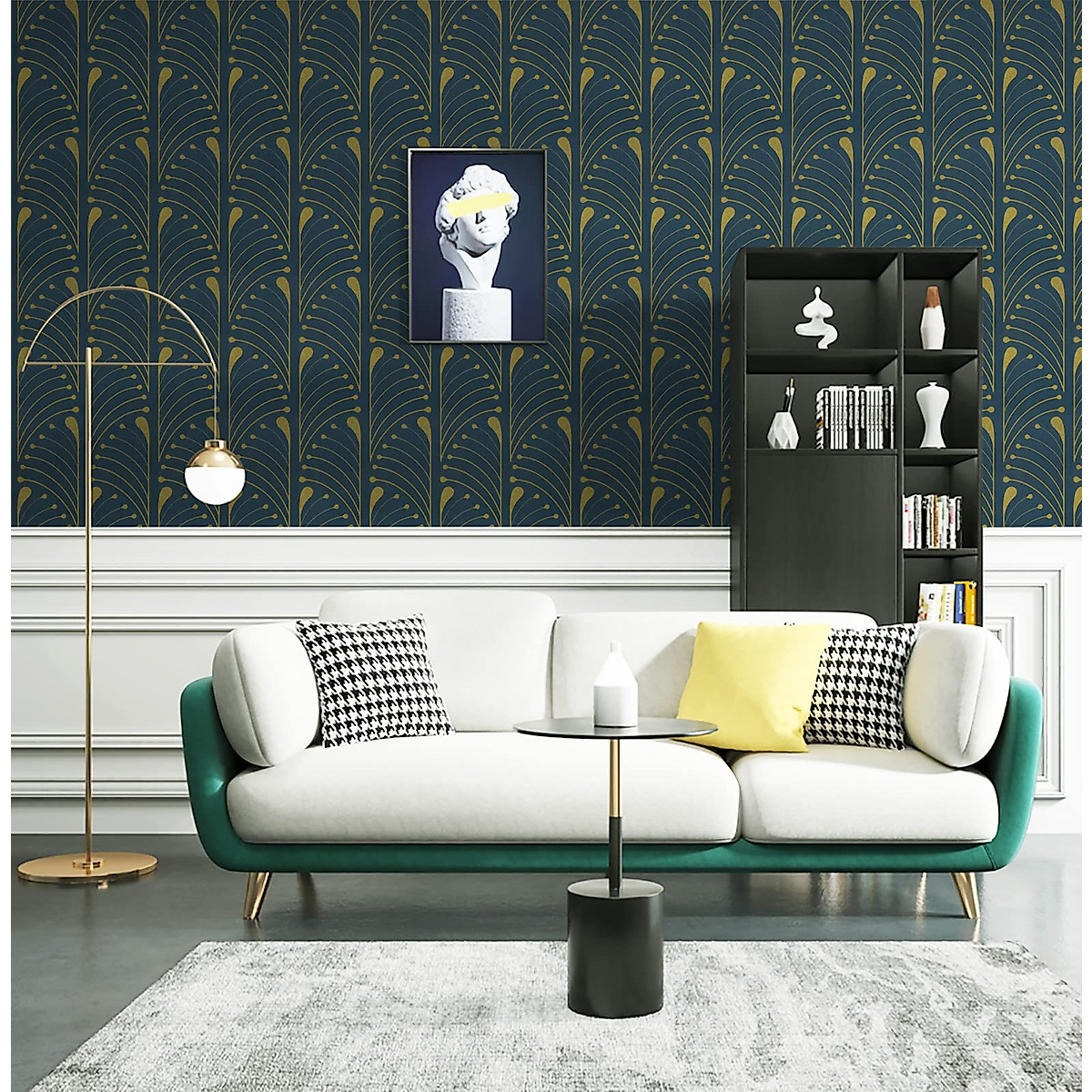 Peel and Stick Wallpaper Gold and Blue Wallpaper Stripe Contact Paper Geometric Removable Self Adhesive Wallpaper for Walls Bedroom Home Decoration Vinyl Rolls 17.3''x118.1''