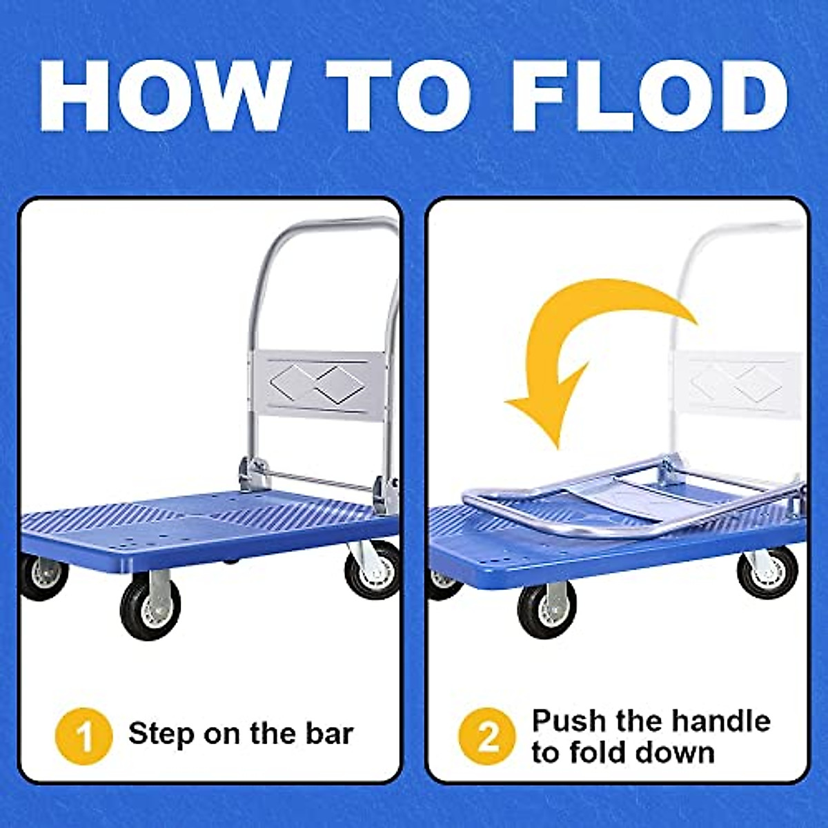 ShiningShow Foldable Hand Platform Truck with 440lb Weight Capacity and 360 Degree Swivel Wheels, Foldable Push Hand Cart for Loading and Storage