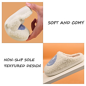 ZICKYO Kids Slippers Boys Girls Cute Happy Face House Slippers Warm Soft Plush Non-Slip Indoor Outdoor Slip-on Shoes White Blue 2-2.5 Little Kid