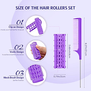 24 Pieces Hair Roller, Small Size Plastic Hair Rollers Hair Curlers with Steel Pintail Comb for Short Hair Long Hair Hairdressing Styling Tools (0.79 x 2.67 Inch, Purple)