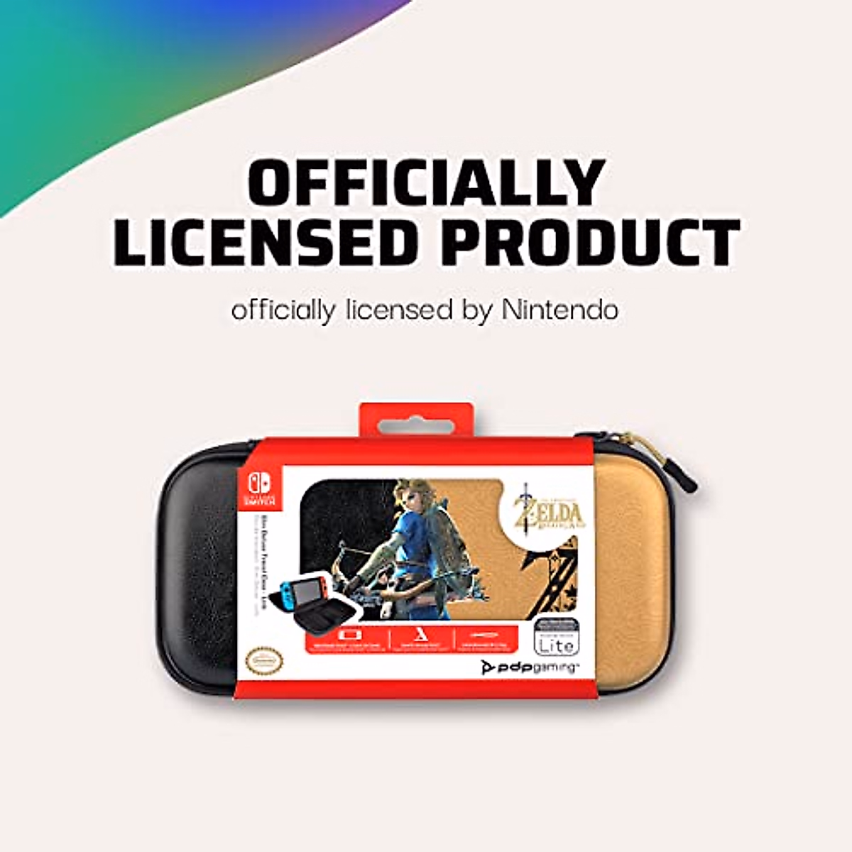 PDP Gaming Officially Licensed Switch Slim Deluxe Travel Case - Zelda Breath of the WIld - Semi-Hardshell - Console Stand - Protective PU Leather - Holds 14 Games - Works with Switch OLED & Lite