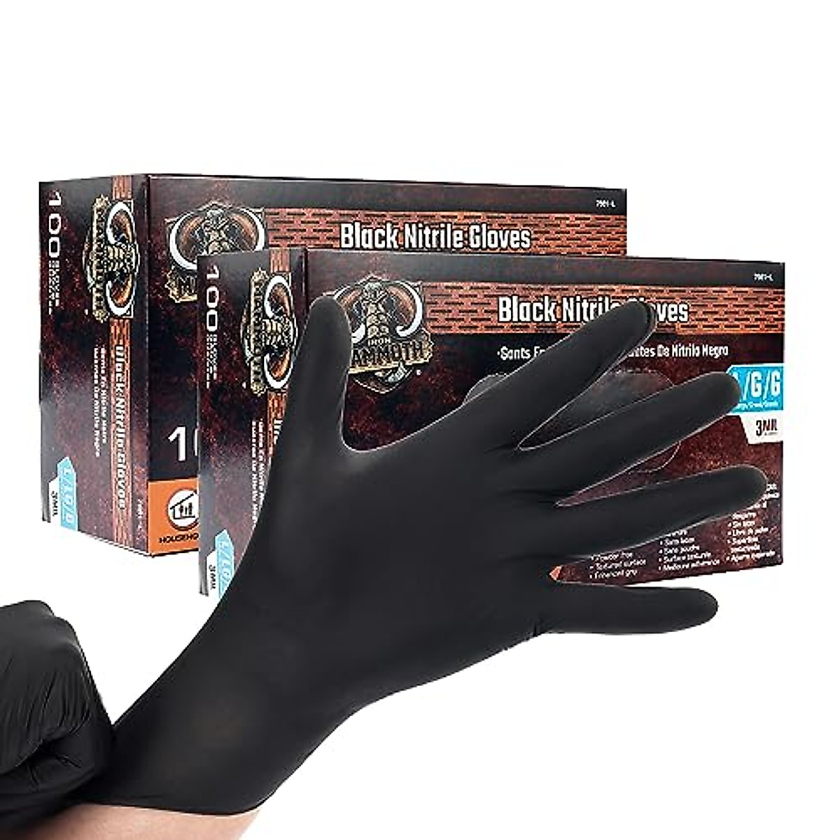 IRON MAMMOTH Nitrile Gloves Disposable Large Black Cleaning Gloves for Household 200-Count