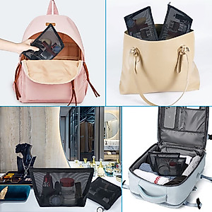 HRX Package Black Mesh Makeup Bag, 4pcs Travel Cosmetic Pouches with Zipper Toiletry Organizer Case for Purse Diaper Bag Tote Bag