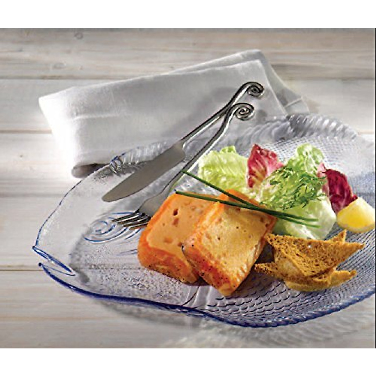 Pasabahce Premium Large Glass Serving Platter, Unique Design Food Tray, Great for Fruit, Cheese, Cake, Salad, Meals, Fish Shape Textured