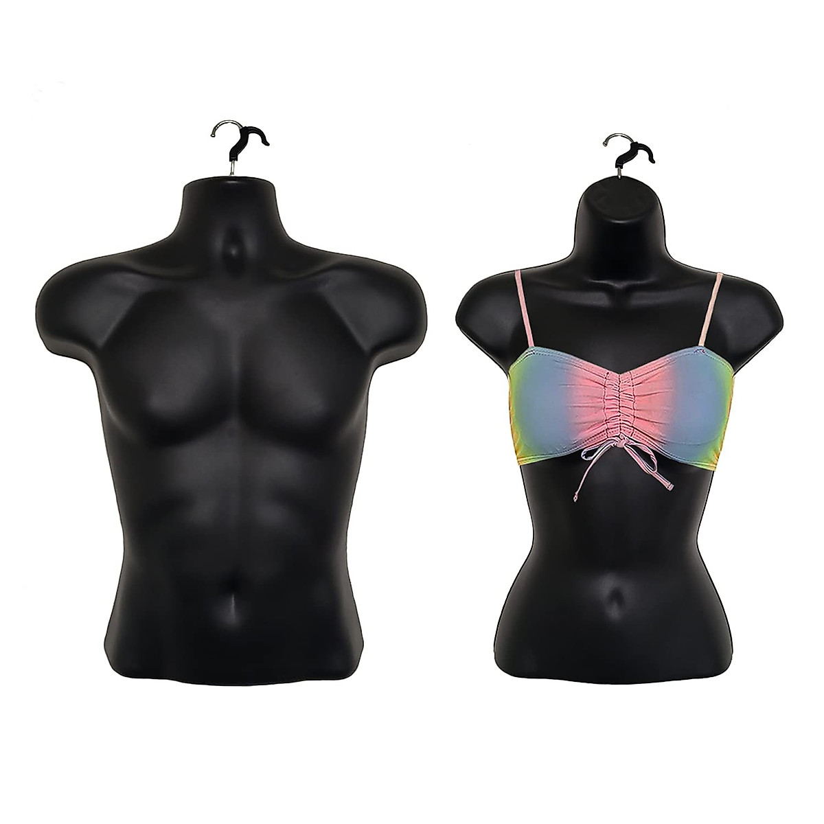 DisplayTown Black Male and Female Mannequin Torso with Metal Stand Hollow Back Body Stackable Dress Form for Tshirt Display, Countertop, Craft Shows, Photos and Design, S-M Clothing Size