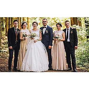 Wedding Wrist Corsage and Boutonniere Set of 6, Dusty Rose Artificial Wristlet Band Flowers for Bride and Bridesmaids, Boutonniere with Pin for Groom and Groomsman, Formal Dress Accessories for Prom