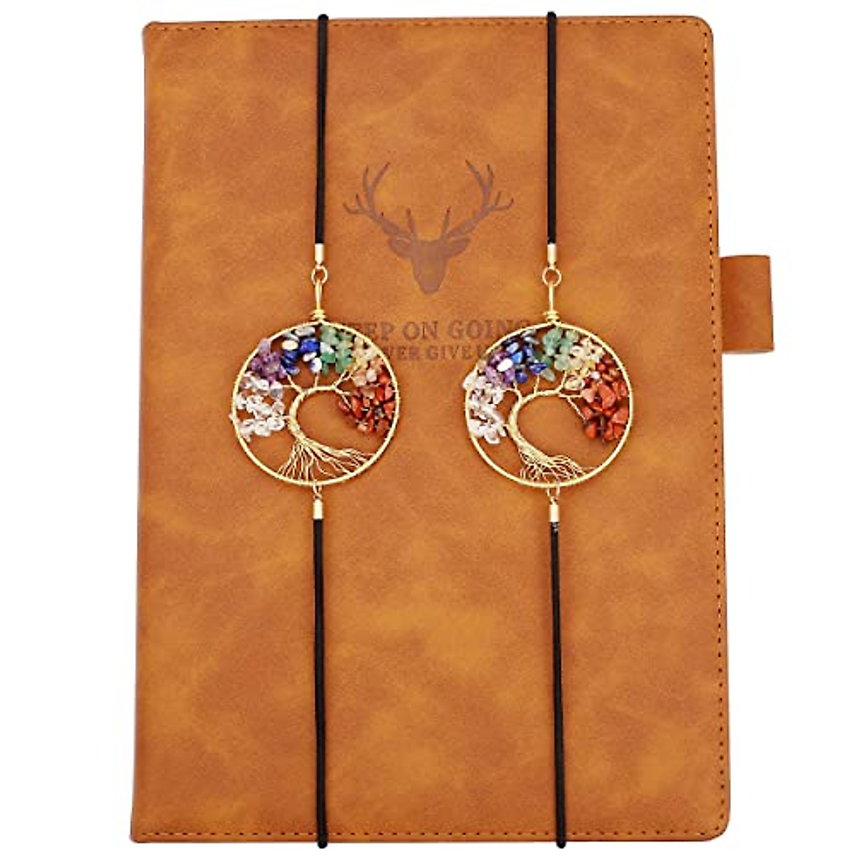 Mornajina 2Packs Elastic Bookmark with Tree of Life Chakra Pendant, Kid Bookmark, Book Markers for Kids/Women, Perfect Gift for Reader (Round Gold, Style 2)