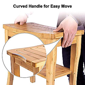 Bamboo Shower Bench Spa Bath Shower Stool with Shelf Shower Bath Seats Shower Bench for Inside Shower (Style1)