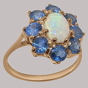 LetsBuyGold Rose 9k Gold Natural Opal & Sapphire Womens Statement Ring - Size 7.25