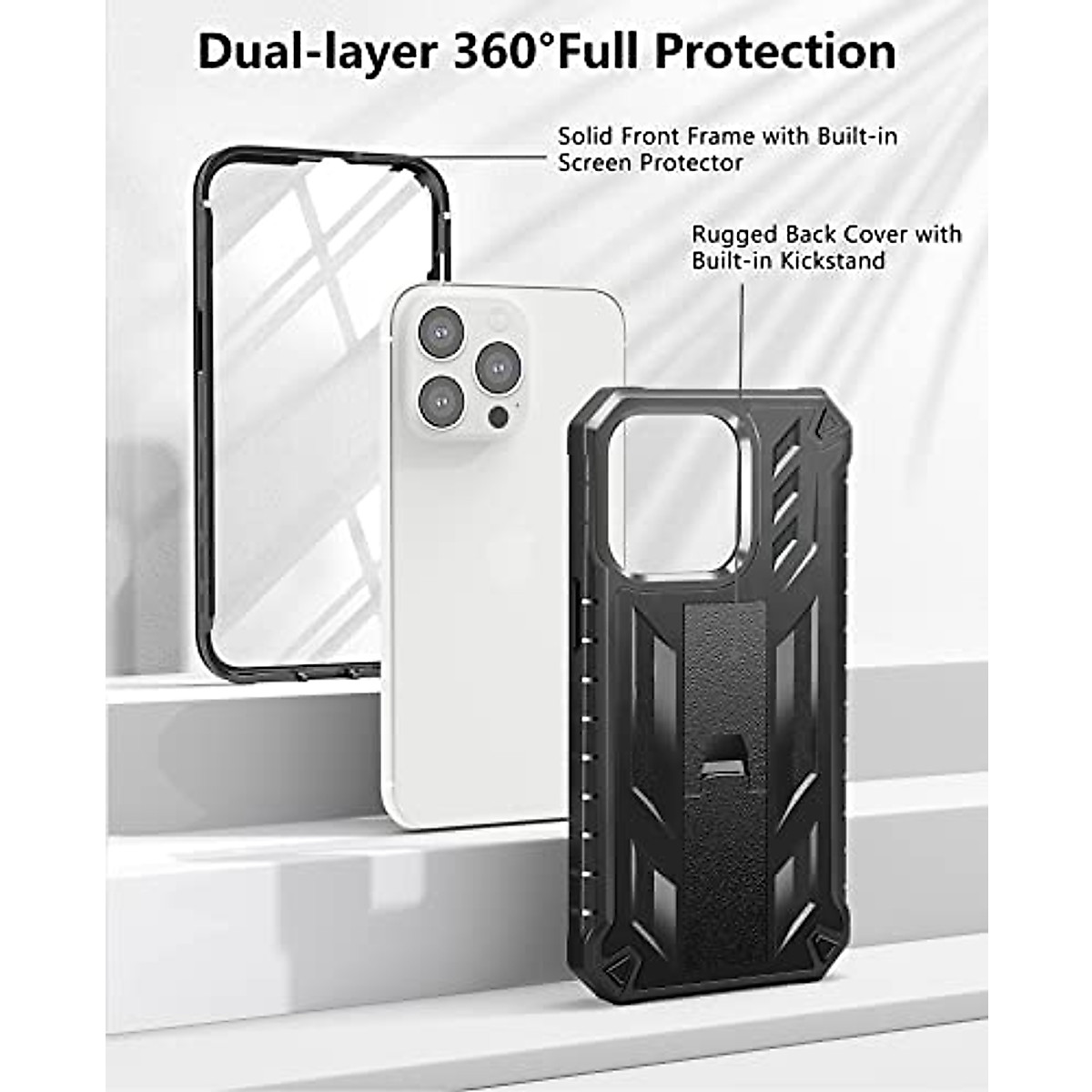 SOiOS for iPhone 13 Pro Max Case: Built in Kickstand - Military Grade Shockproof Durable Protective Phone Cover | Heavy Duty Drop Proof Full Protection TPU Bumper Hard Rugged Case 6.7 inch 2021 Black