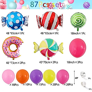 87 Pcs Candy Balloon Garland Arch Kit- Lollipop Mylar Foil Balloon Pink and Yellow Orange Purple Rose Red Balloons for child Birthday Party Baby Shower Background Wall Decor