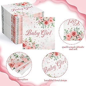 100PCS Baby Girl Napkins Disposable Baby Shower Napkins for Girl Baby Shower Paper Beverage Napkins Baby Girl Shower Party Decorations for Gender Reveal, Birthday, Bridal Shower Party Table Supplies