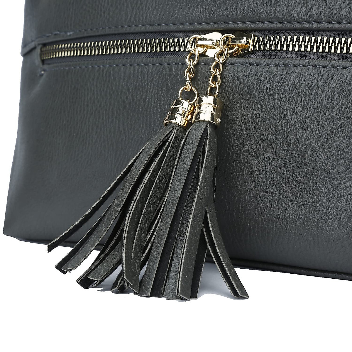 KKXIU Multiple pocket Fashion Leather Crossbody Bags for Women and Ladies Shoulder Purses with Tassel (Grey)