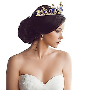 1 Pack Blue Crystal Wedding Tiara Crown for Women and Flower Girls Metal Princess Tiara for Bride Quinceanera Headpieces Elegant Princess Crown for Wedding Bridal Prom Birthday