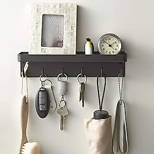 Key Holder Wall Mount and Magnetic With Mail Organizer Small Key Ring Rack with 6 Key Hooks and Shelf Next to Door Keys Sunglasses Coat Hanger for House Door Entryway Hallway and Office (Black)