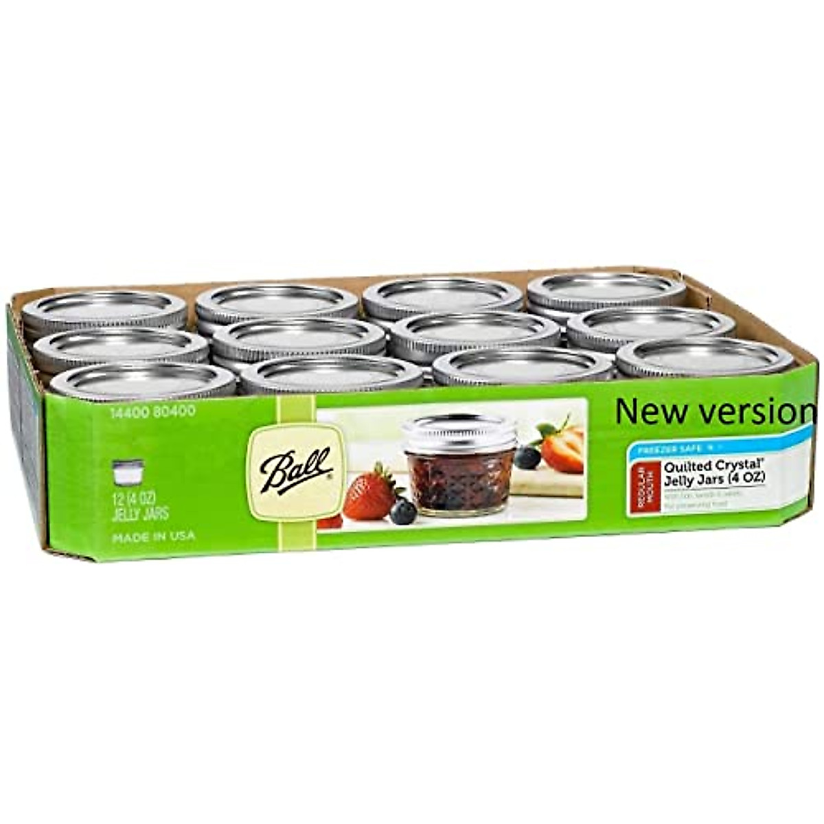 Ball 4-Ounce Quilted Crystal Jelly Regular Mouth Jars with Lids and Bands, Set of 12(New version)