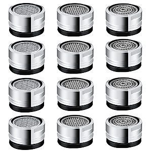 12 Pieces 2.2 GPM Sink Faucet Aerator, Kitchen Sink Aerator Replacement Parts, Bathroom Faucet Aerator, Faucet Adapter Kit with 15/16-Inch or 24 mm Male Thread for Kitchen Bathroom Sink Faucets