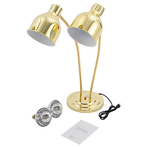 AGULIUM Food Heat Lamp, Food Warmer Lights with Dual 250W Bulbs, 2-Head Food Warming Light, Food Heating Warmer Lamp for Restaurant Kitchen Food Service Buffet Home Use, Gold