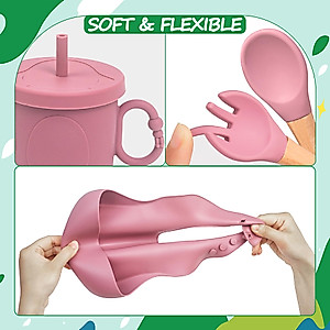 Silicone Baby Feeding Set, 18PCS Baby Led Weaning Supplies, Includes Baby Suction Bowls and Plates, Silicone Baby Bibs, Silicone Baby Cup, Silicone Baby Spoons and Forks (Beige & Olive-green)