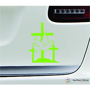 Holy Trinity Dove and Cross 5.2x3.9 Limegreen America United States Color Sticker State Decal Vinyl - Made and Shipped in USA
