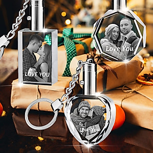 Hapetrel Custom Photo Crystal Keychain 3D Personalized Crystal Kay Chain Picture Engraved Keychain Crystal Lighted Customized gift